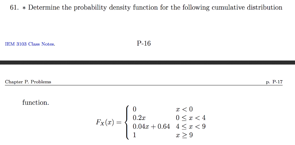 Solved 61. * Determine the probability density function for | Chegg.com