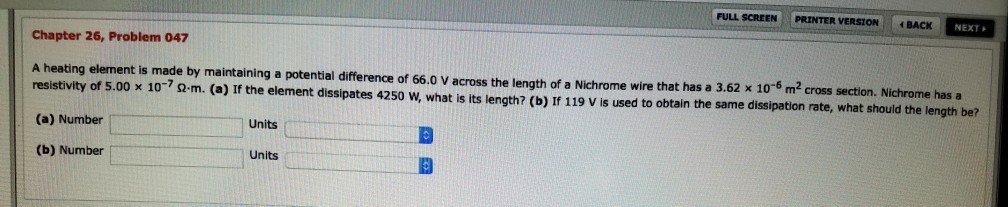 Solved FULL SCREEN PRINTER VERSION BACK NEXT Chapter 26, | Chegg.com