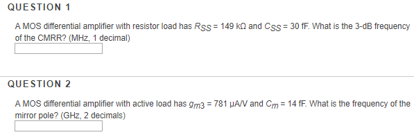 Solved QUESTION 1 A MOS differential amplifier with resistor | Chegg.com