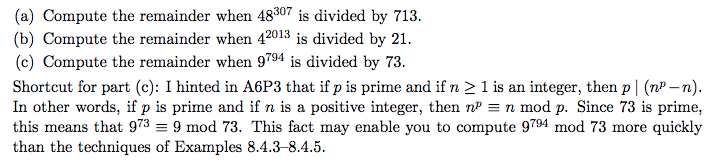Solved Compute the remainder when 48^307 is divided by 713. | Chegg.com