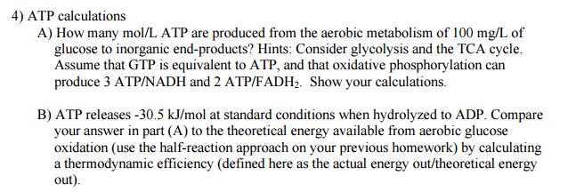 Solved ATP calculations How many mol/L ATP are produced | Chegg.com