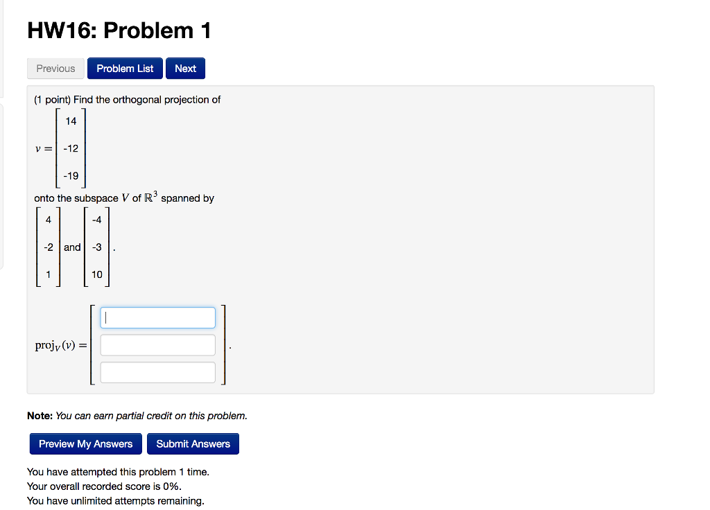 Solved HW16: Problem 1 Previous Problem List Next (1 point) | Chegg.com