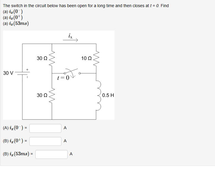 Solved The switch in the circuit below has been open for a | Chegg.com