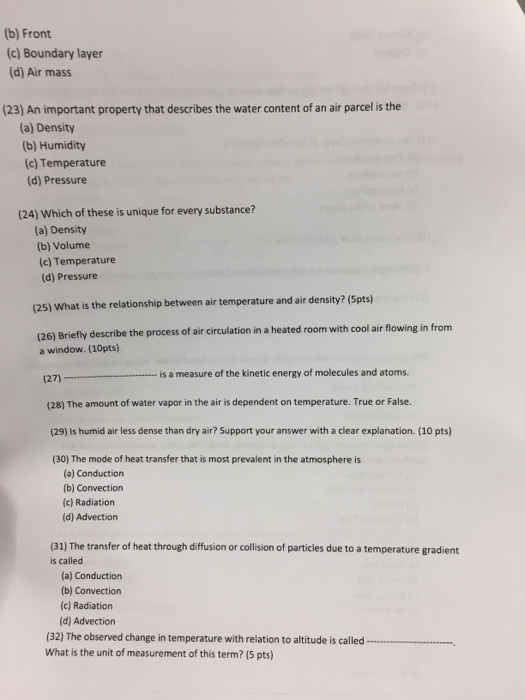 Solved Front Boundary layer Air mass An important | Chegg.com