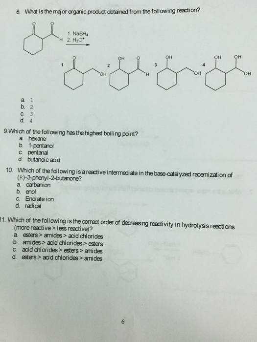 Solved What is the major organic product obtained the | Chegg.com
