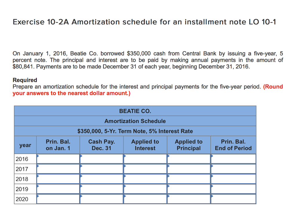 Solved Exercise 10-2A Amortization schedule for an | Chegg.com
