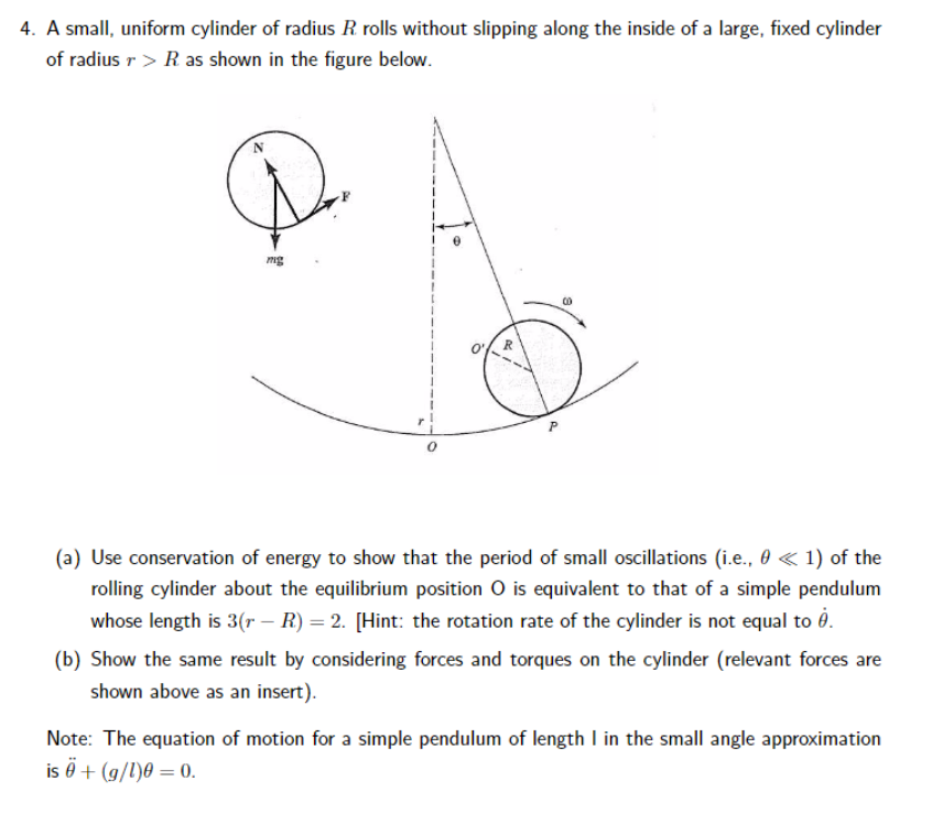 Solved A small, uniform cylinder of radius R rolls without | Chegg.com