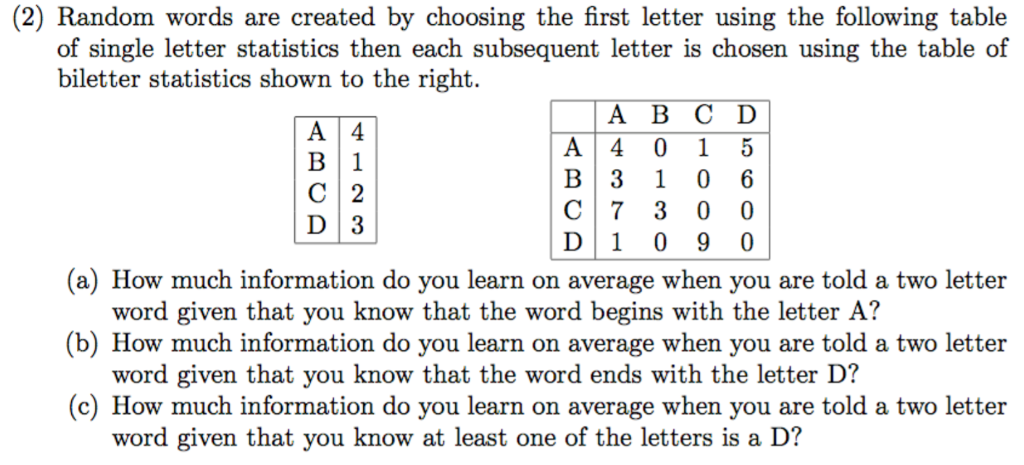 Solved Random words are created by choosing the first letter | Chegg.com