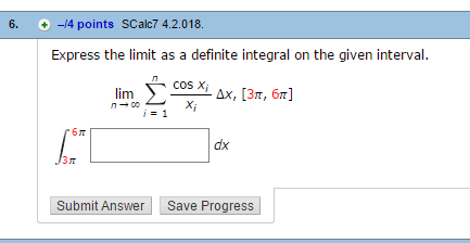 Solved Express the limit as a definite integral on the given | Chegg.com