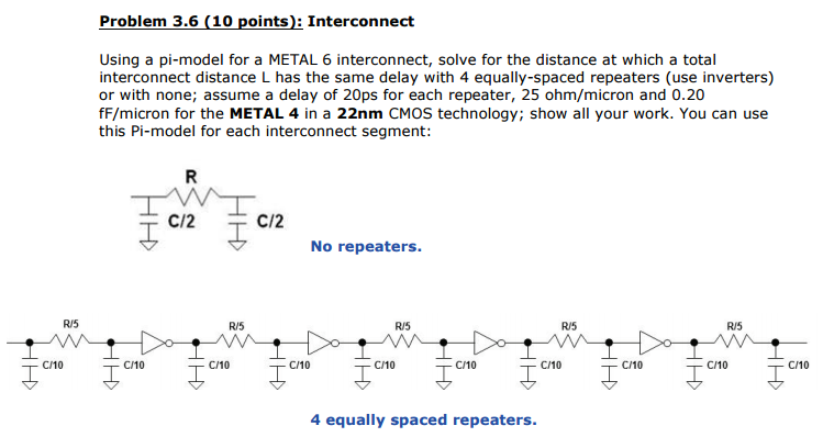 Solved Using a pi-model for a METAL 6 interconnect, solve | Chegg.com