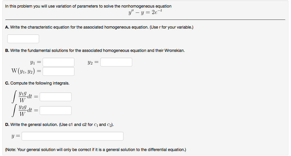 Solved In this problem you will use variation of parameters | Chegg.com
