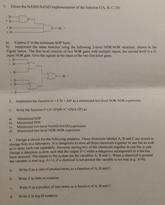 Solved 1. Given the NAND-NAND implementation of the function | Chegg.com