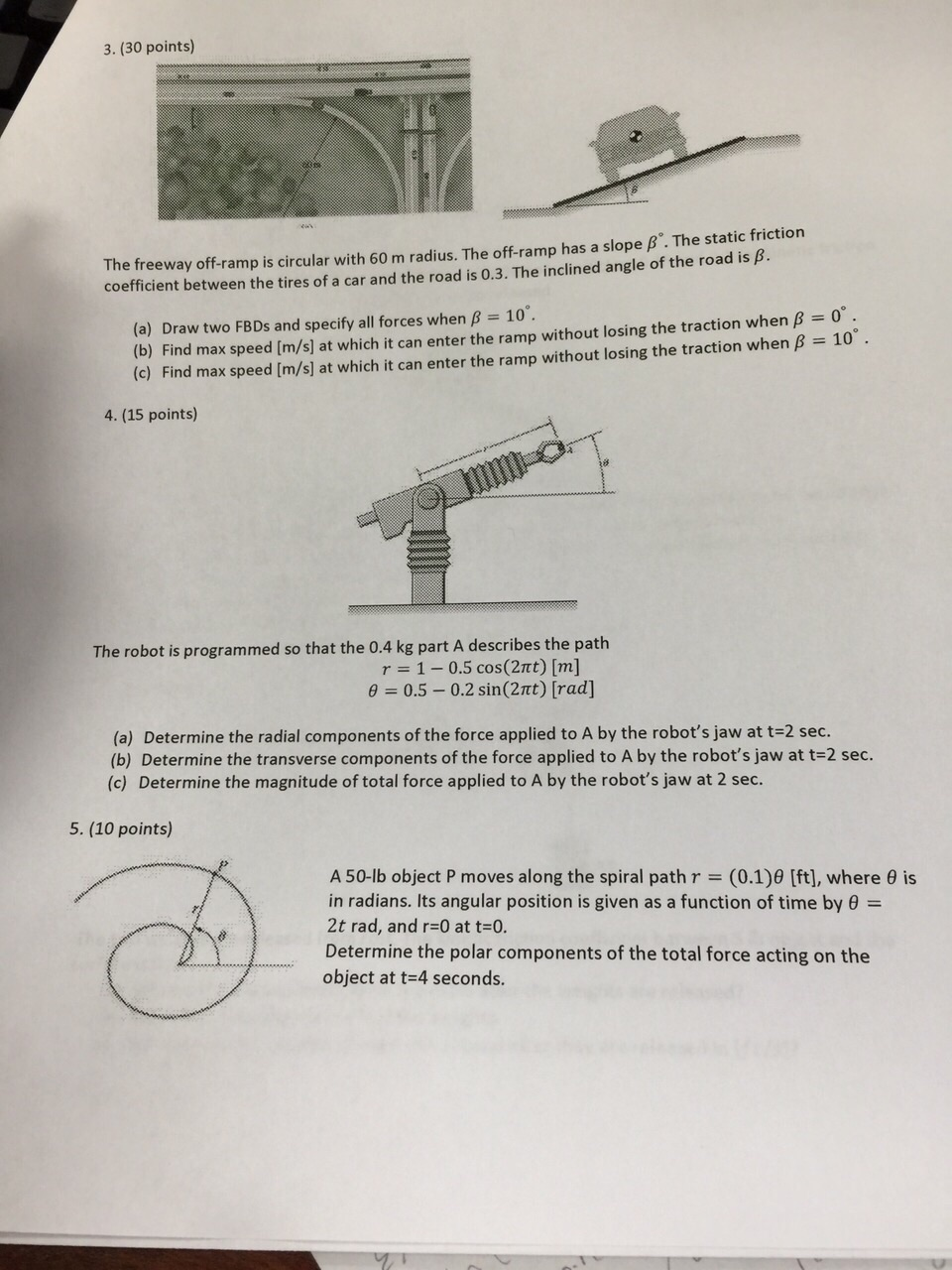 Solved 3. (30 points) The freeway off-ramp is circular with | Chegg.com