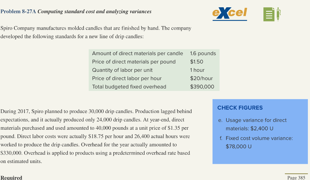 Question & Answer: Problem 8-27A Computing standard cost and analyzing ... Question & Answer: Problem 8-27A Computing standard cost and analyzing ...