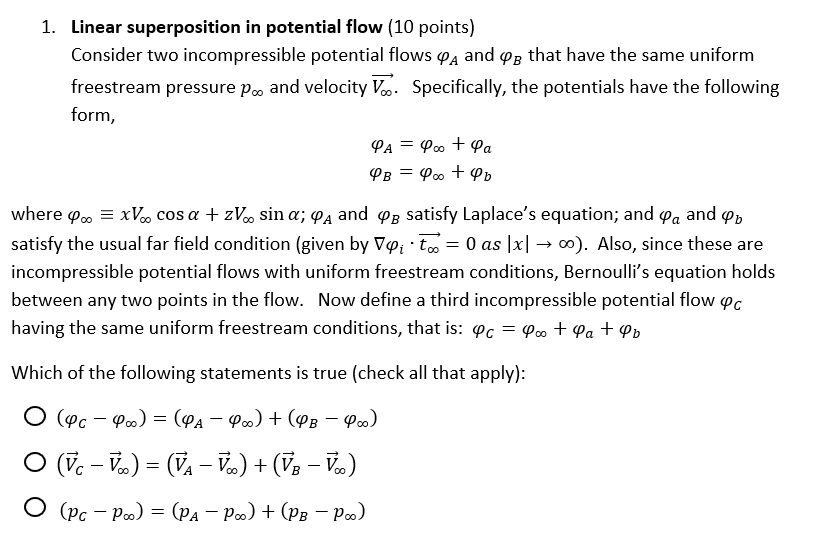Linear superposition in potential flow (10 points) | Chegg.com