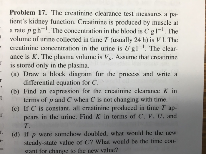 Solved The creatinine clearance test measures a patient's | Chegg.com