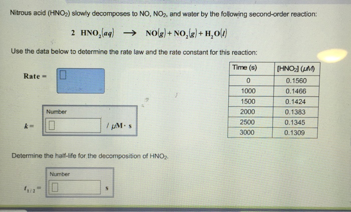 Solved Nitrous acid (HNO2) slowly decomposes to NO, NO2. and | Chegg.com