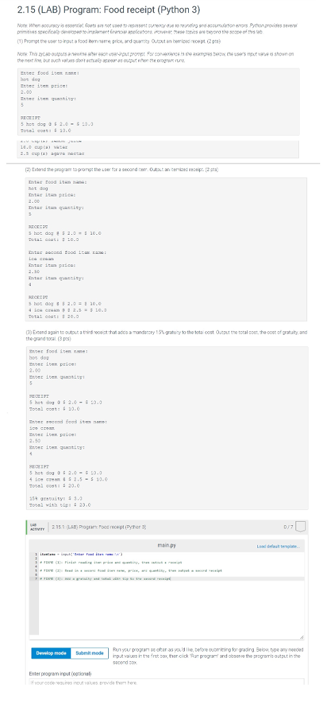 Solved 215 Lab Program Food Receipt Python 3 1