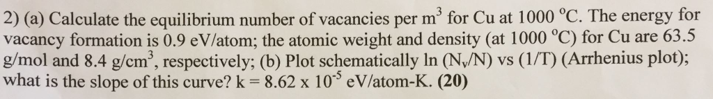 Solved 2) (a) Calculate the equilibrium number of vacancies | Chegg.com