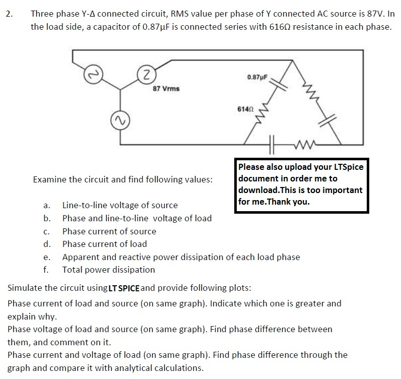 Solved Three phase Y-Delta connected circuit, RMS value per | Chegg.com