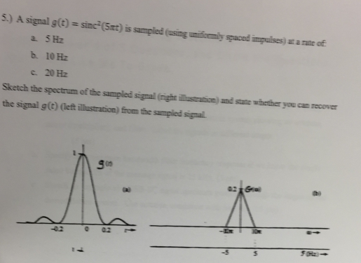 Solved A signal g(t) = sinc^2(5 pi t) is sampled (using | Chegg.com