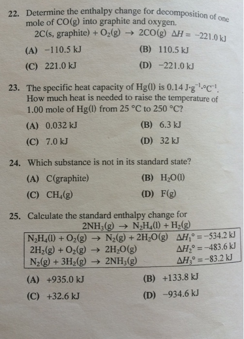 Solved Determine the enthalpy change for decomposition of | Chegg.com