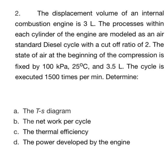 Solved The displacement volume of an internal combustion | Chegg.com