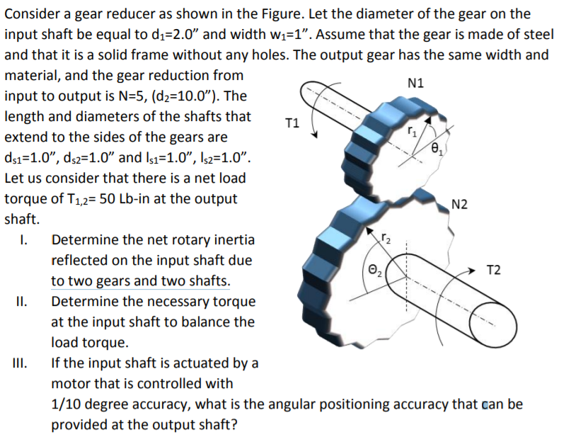 Solved Consider a gear reducer as shown in the Figure. Let | Chegg.com