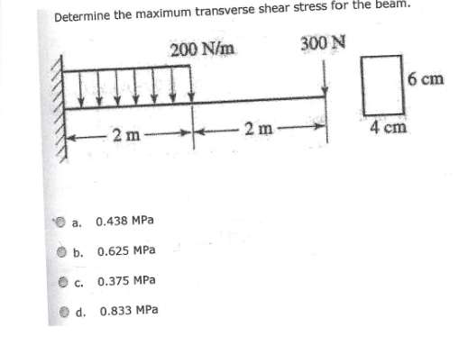 Solved Determine the maximum transverse shear stress for the | Chegg.com