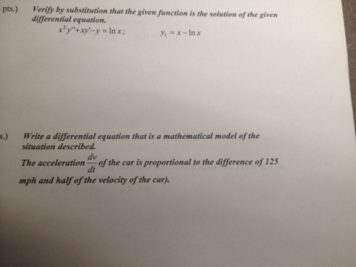Solved Verify by substitution that the given function is the | Chegg.com