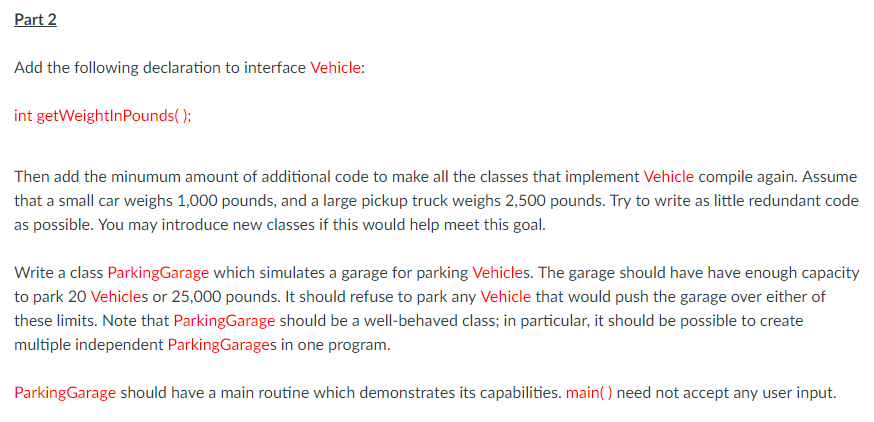 Solved Part 1 Given The Following Set Of Classes Interface 