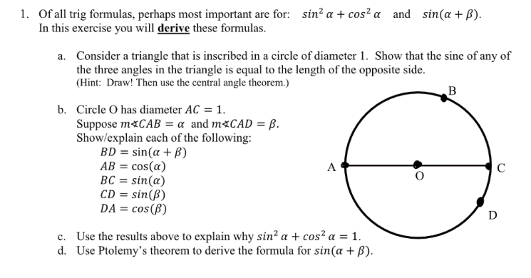 Solved Of all trig formulas, perhaps most important arc for: | Chegg.com