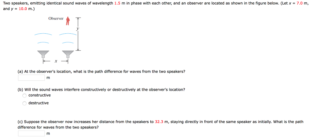 Solved Two speakers, emitting identical sound waves of | Chegg.com
