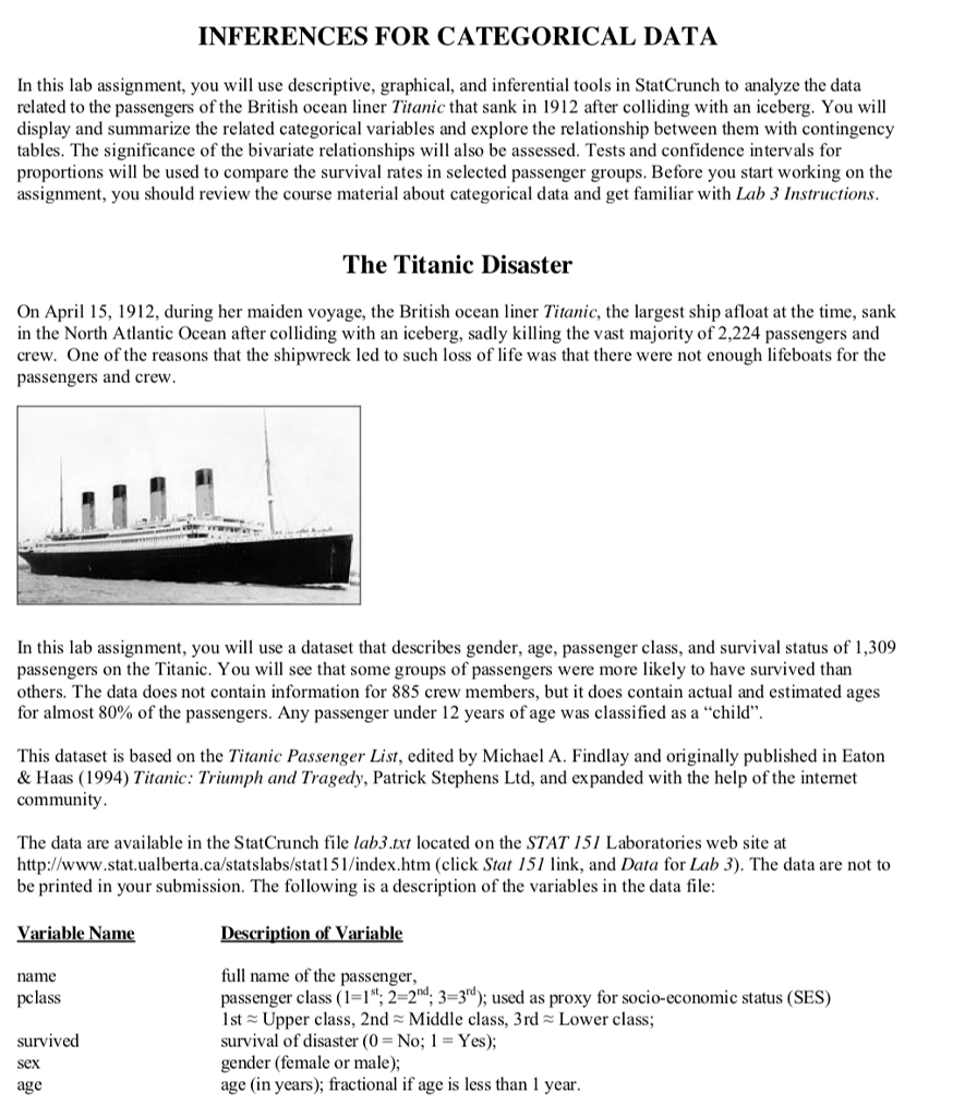 Solved INFERENCES FOR CATEGORICAL DATA In this lab | Chegg.com