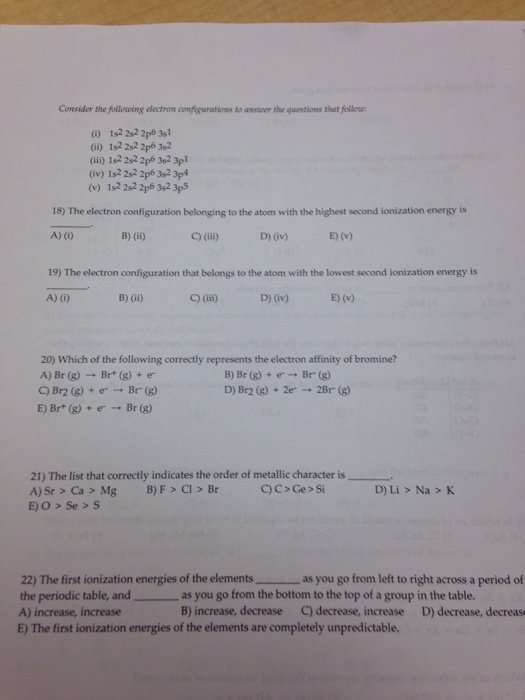 Solved Consider the following electron configurations to | Chegg.com
