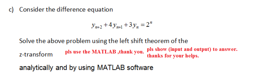 Solved Consider the difference equation y_n + 2 + 4y_n + 1 + | Chegg.com
