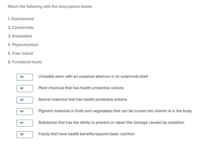 Solved Match the following with the descriptions be | Chegg.com