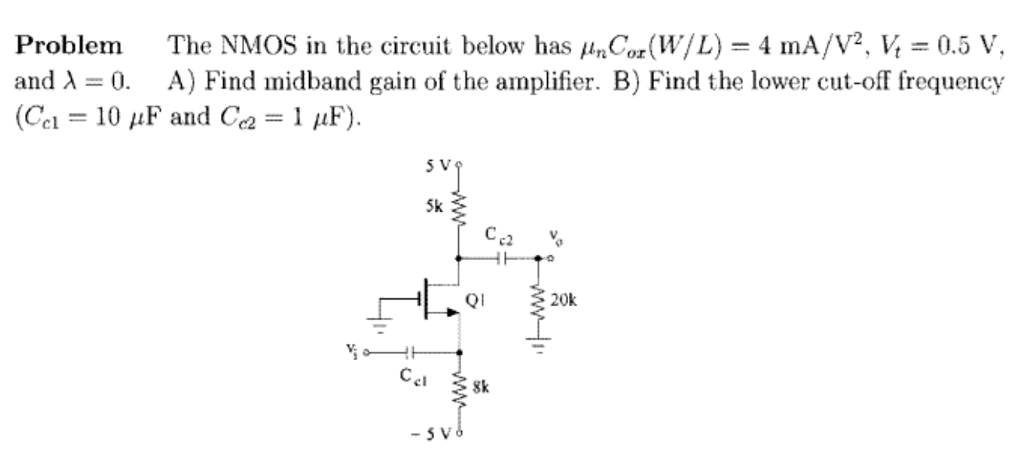 Solved Problem The NMOS in the circuit below has mu_n | Chegg.com