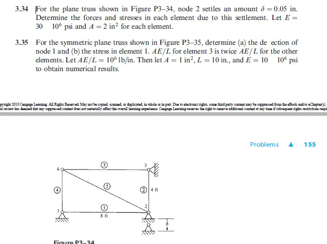 Solved For the plane truss shown in Figure P3-34, node 2 | Chegg.com