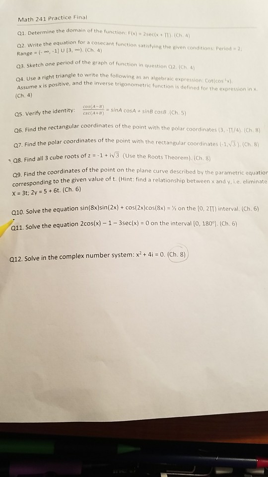 Solved Math 241 Practice Final Q1. Determine the domain of | Chegg.com