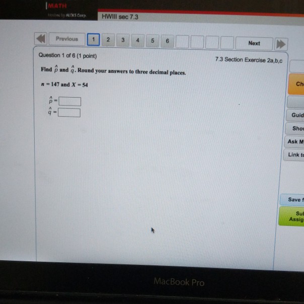 Solved MATH HWIlI sec 7.3 Previous 1 23 4 5 6 Next Question | Chegg.com