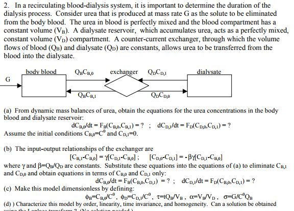2. In a recirculating blood-dialysis system, t is | Chegg.com