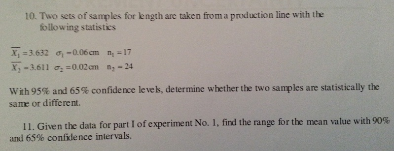 Solved Two sets of samples for length are taken from a | Chegg.com