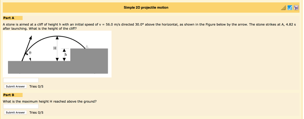 Solved Simple 2D projectile motion Part A A stone is aimed | Chegg.com
