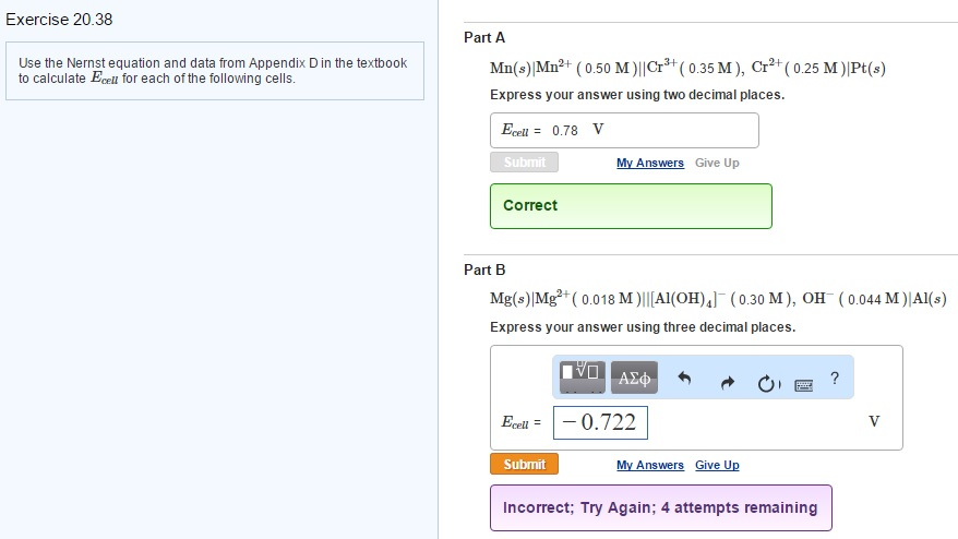 Solved Use the Nernst equation and data from Appendix D in | Chegg.com