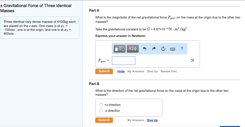 Solved Three identical very dense masses of 4100kg each are | Chegg.com