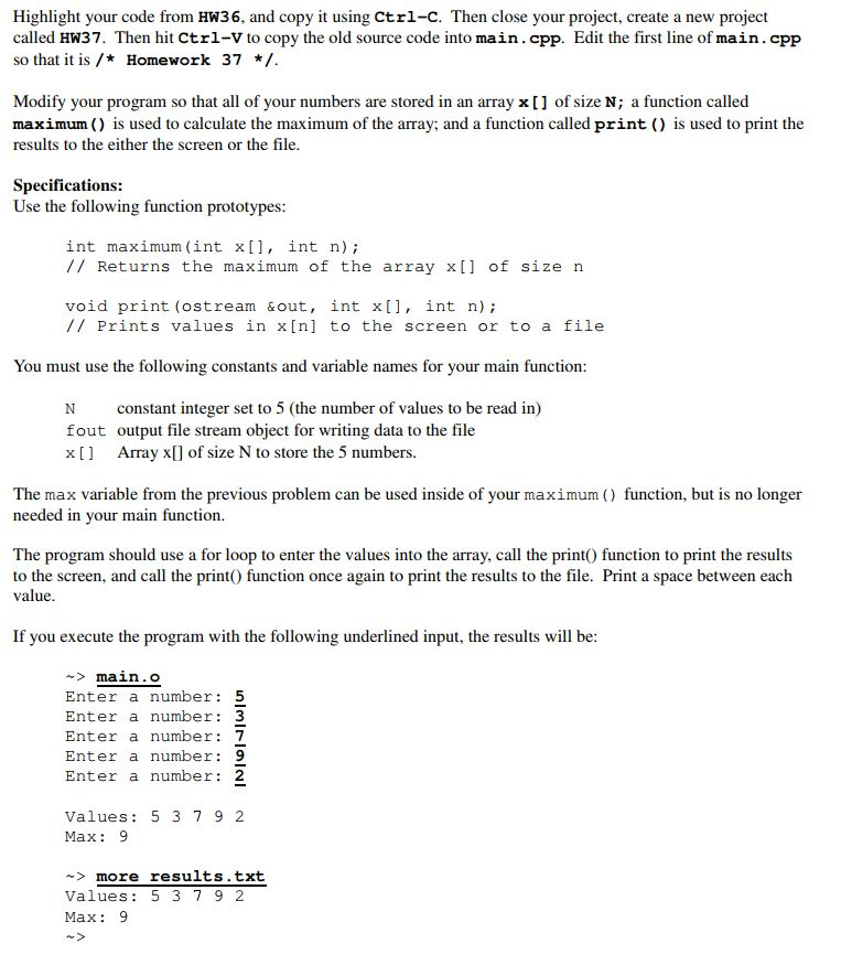 Solved Highlight your code from HW36, and copy it using | Chegg.com
