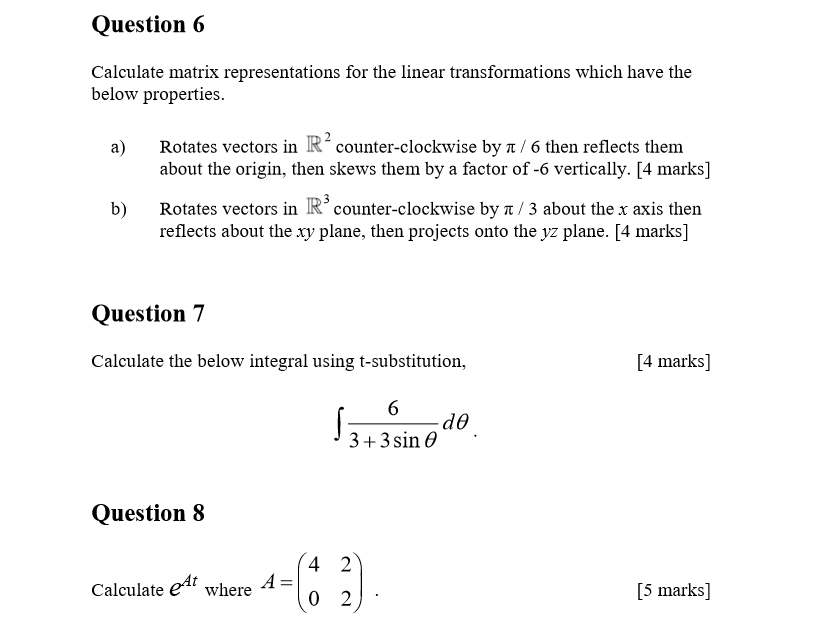 Solved Question 6 Calculate matrix representations for the | Chegg.com