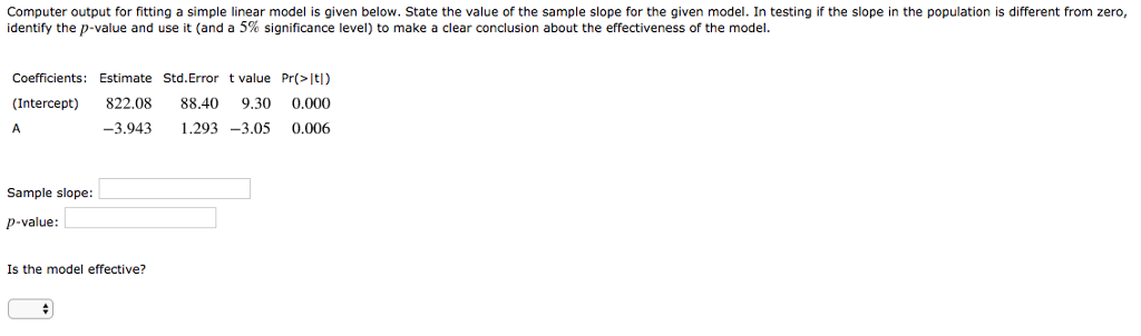 Solved Computer output for fitting a simple linear model is | Chegg.com