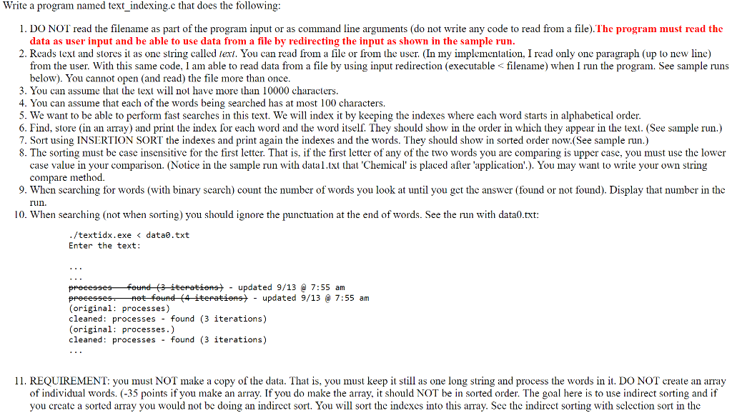 Solved Write a program named text_indexing.c that does the | Chegg.com